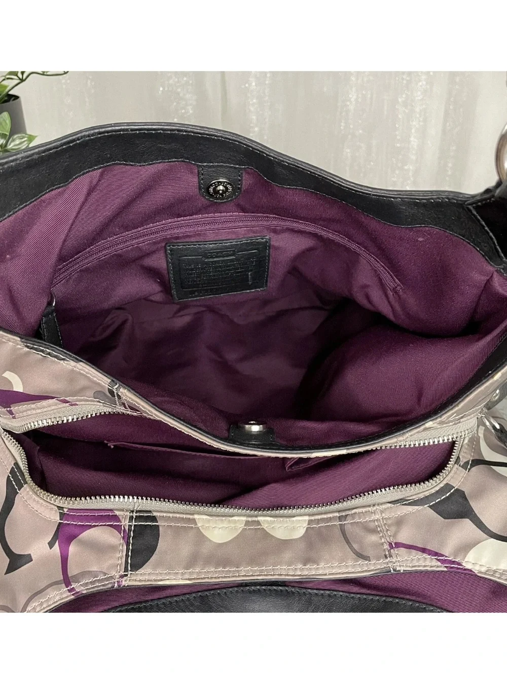 Coach | Bags | Coach Signature Pattern Shoulder Bag In Purple Black ...